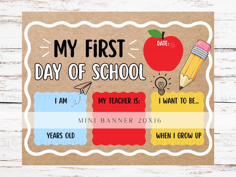 Mini Banner DIY Painted First Day of School Template, Back to School ...