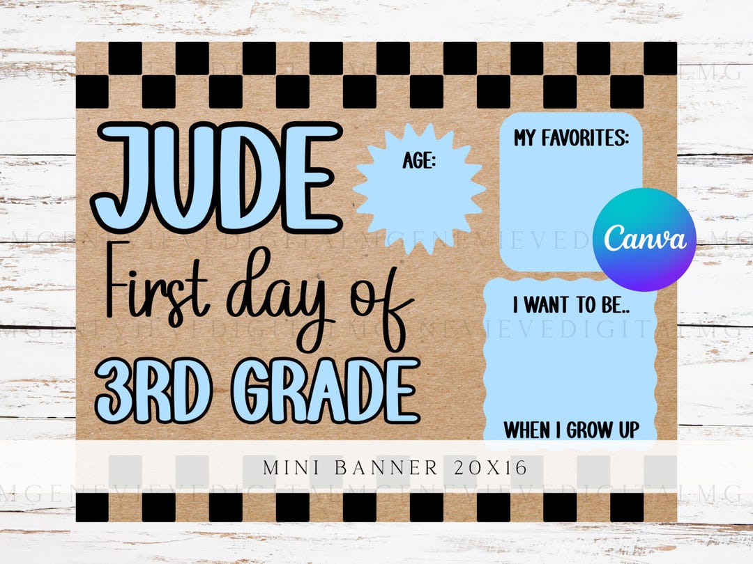 Editable Canva Mini First Day of School Blue Banner DIY Template ...