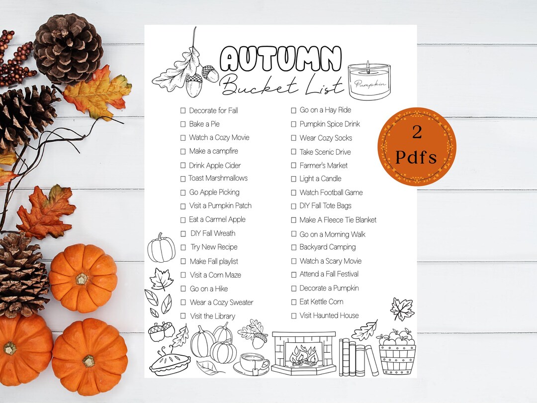 Autumn Minimalist Bucket List Check List Printable Activity Template ...