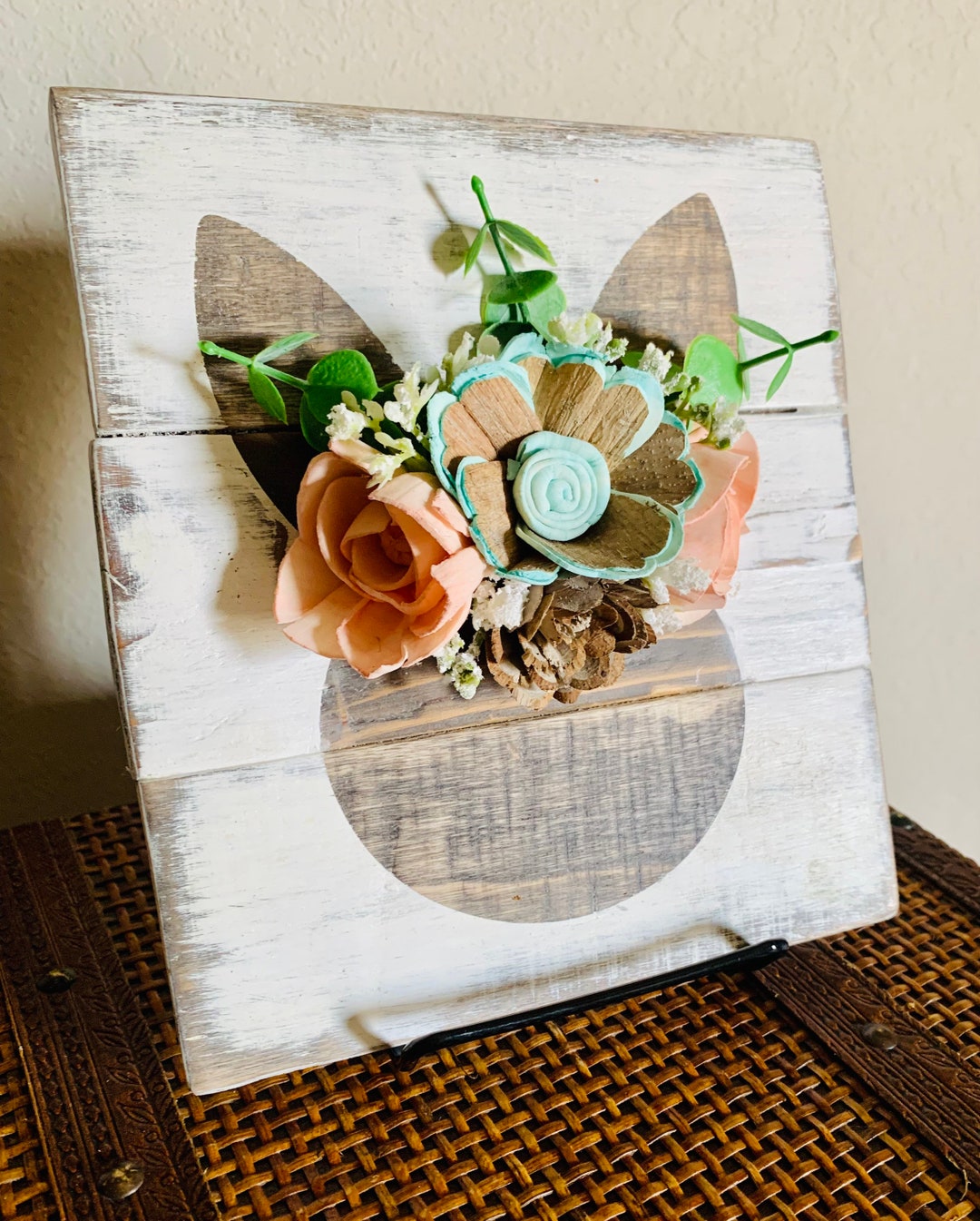 Easter Bunny Spring Rustic Farmhouse Boho Hand Painted Sign With Wood ...