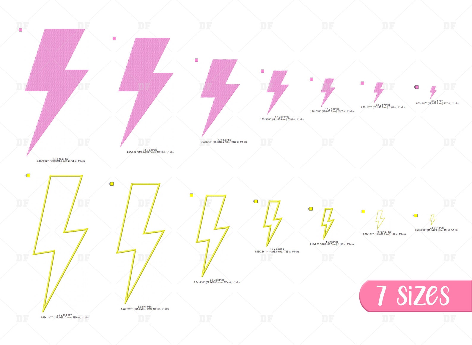 Lightning Bolt Embroidery Design: Mini Sizes (digital Download) - Etsy
