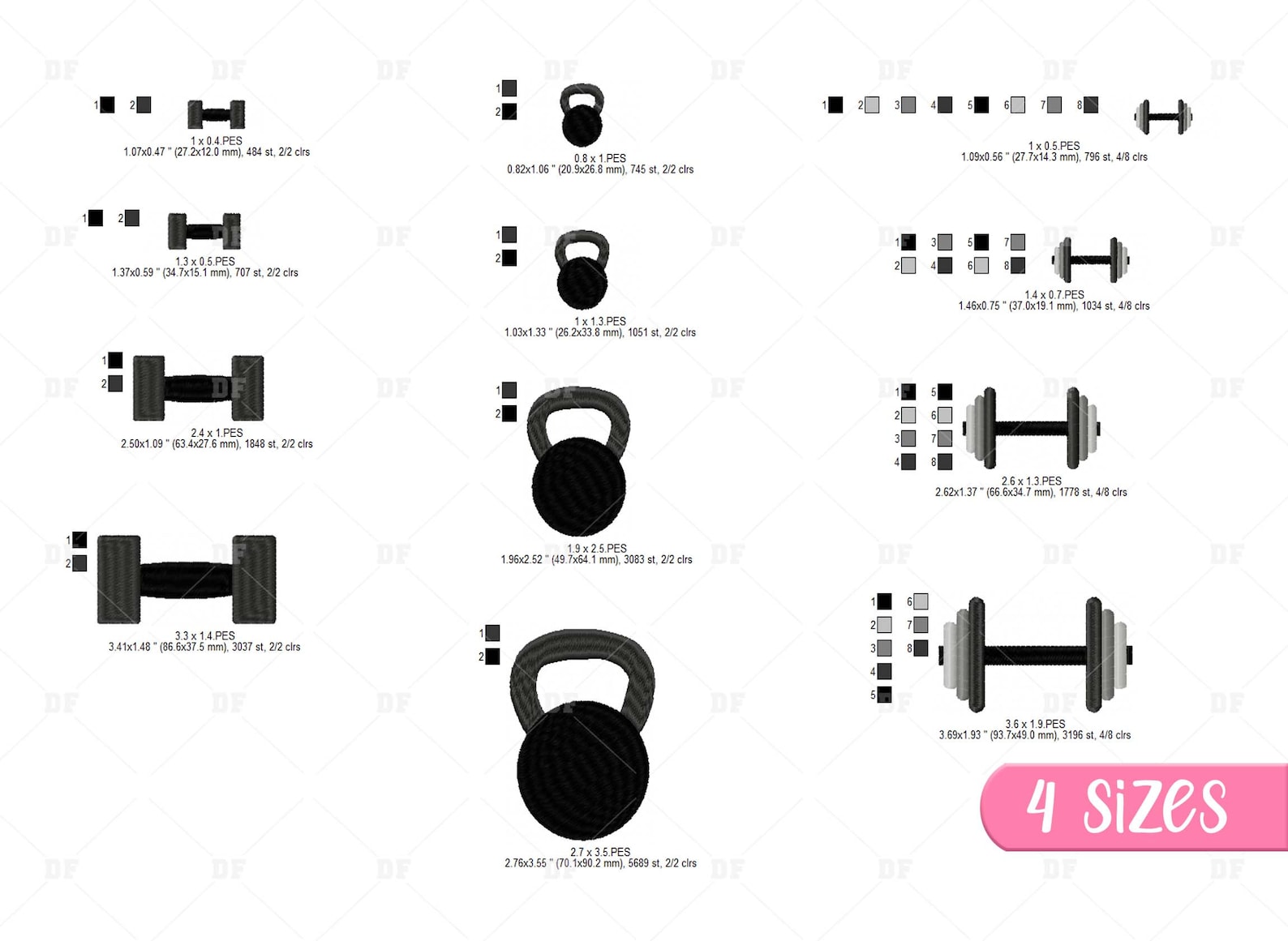 Weights Embroidery Designs: Mini Barbell & Dumbbell (digital Download ...