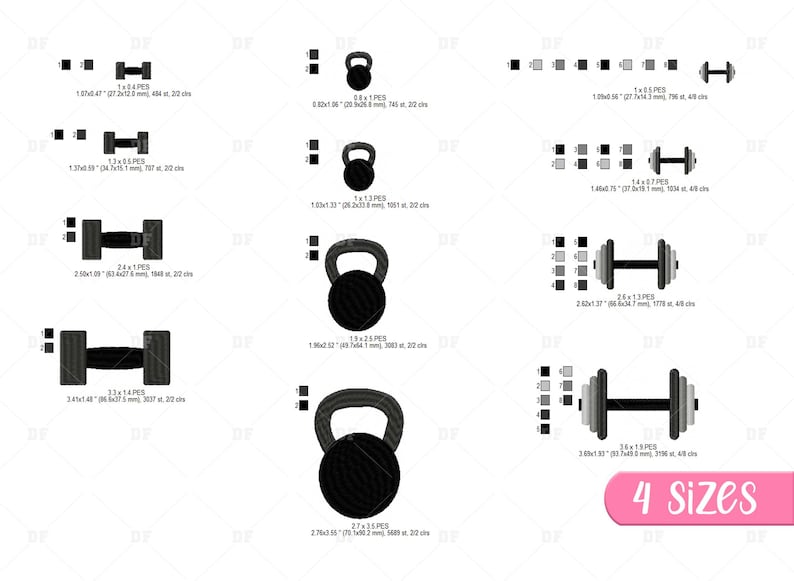 Weights Embroidery Designs: Mini Barbell & Dumbbell (digital Download ...