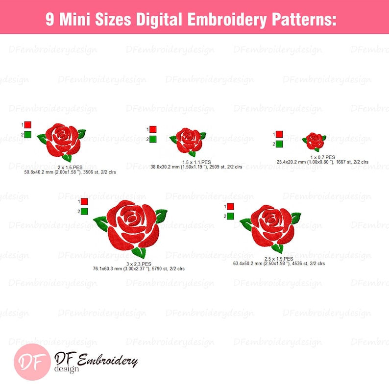Mini Rose Embroidery Design, 9 Sizes (instant Download) - Etsy