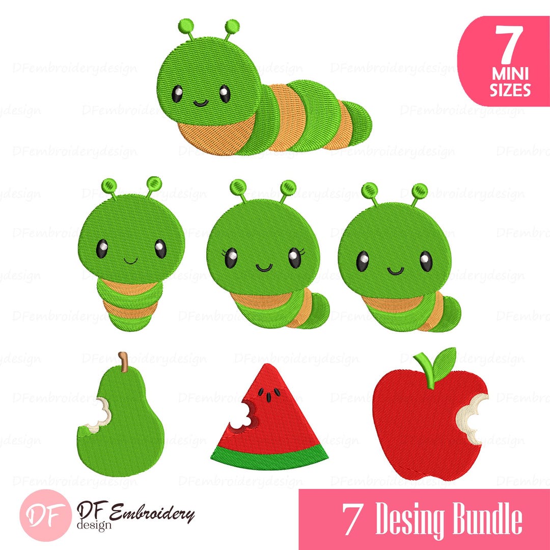 Mini Caterpillar Embroidery Designs, Insect Embroidery Set (digital ...