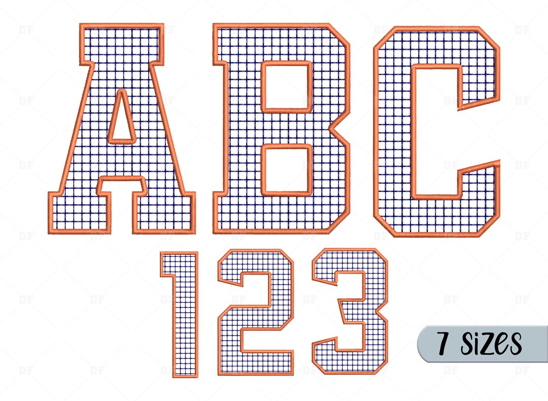 Varsity Font Embroidery Design: Outline Letters and Numbers (7 Sizes ...