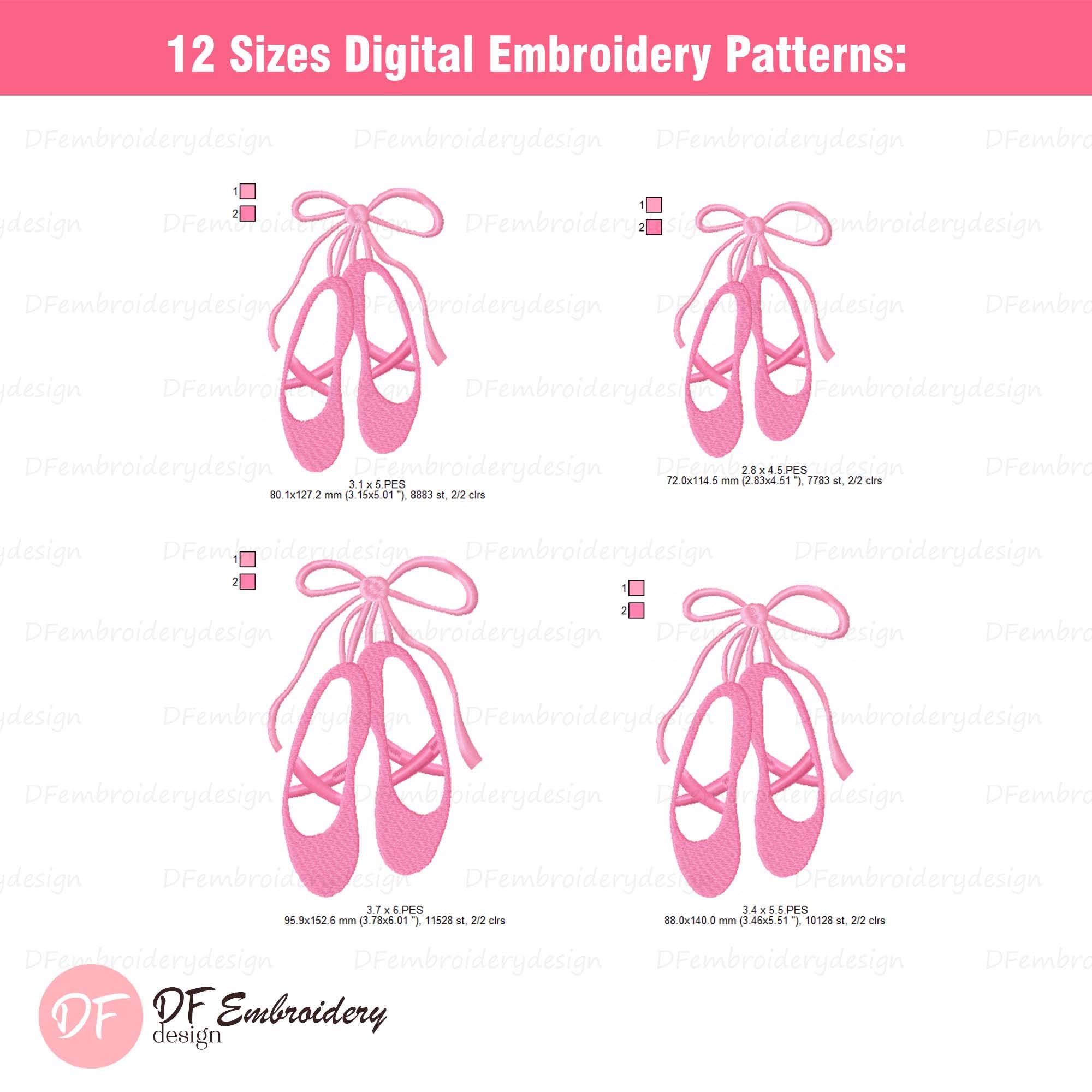 Ballerina Shoes Embroidery Design, Ballet Slippers Machine Embroidery ...