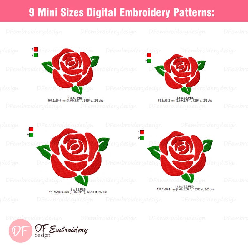 Mini Rose Embroidery Design, 9 Sizes (instant Download) - Etsy