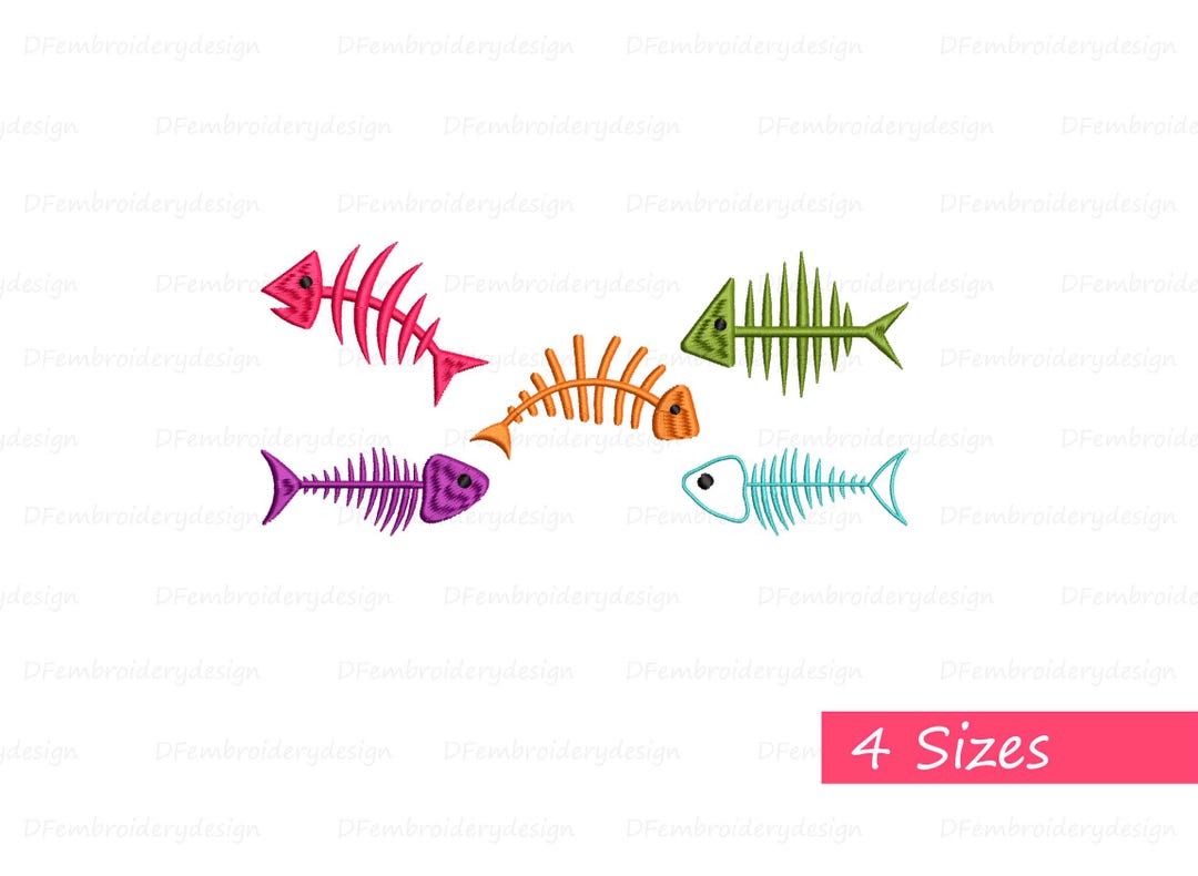 Mini Fish Skeleton Embroidery Designs: Animal Embroidery (digital ...