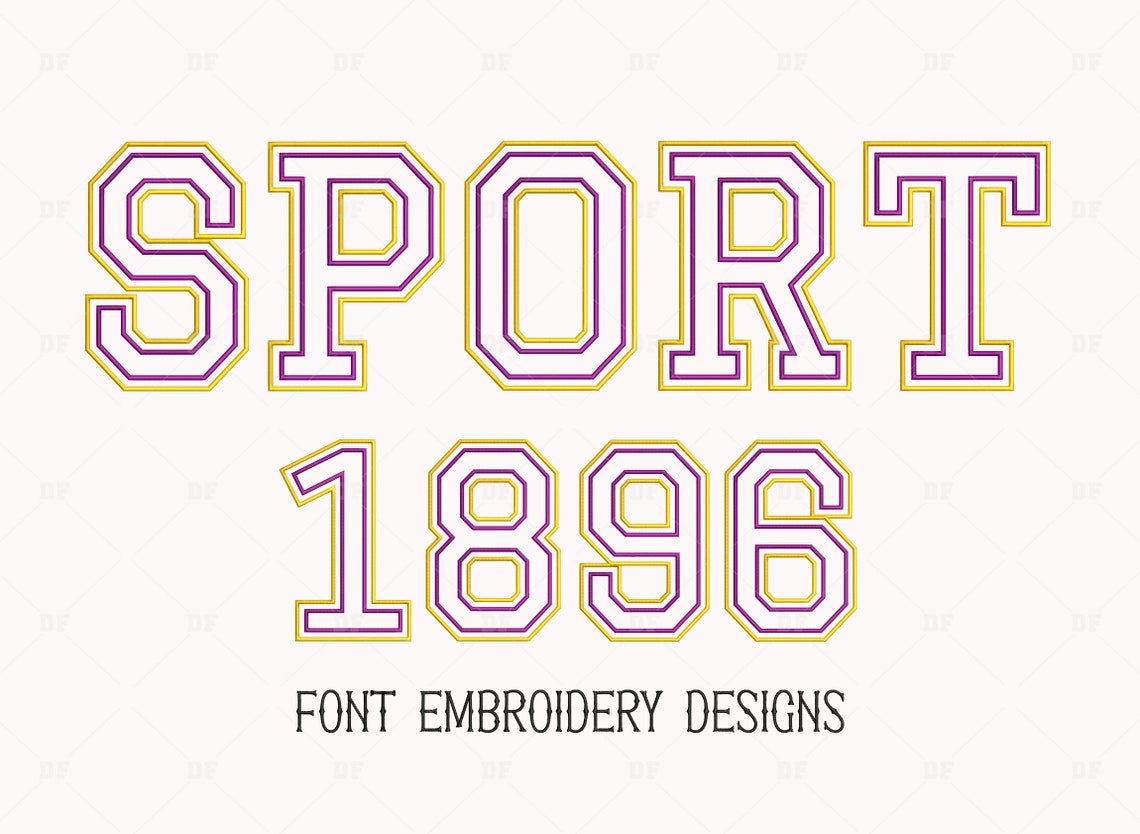 Varsity Font Embroidery Design: Double Outline Letters & Numbers (4 ...