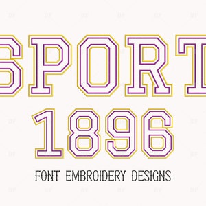 Varsity Font Embroidery Design: Double Outline Letters & Numbers (4 ...
