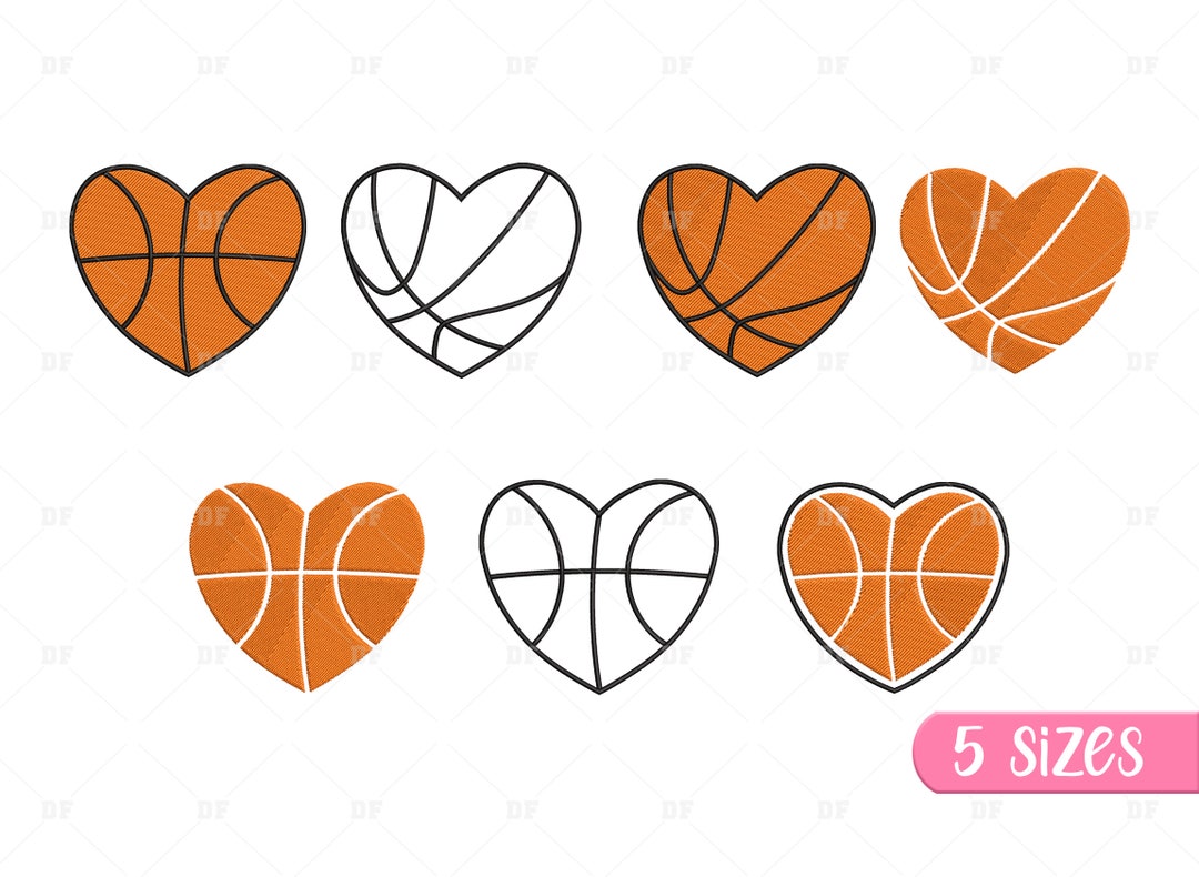Basketball Heart Embroidery Design: Sports Applique File (5 Sizes) - Etsy