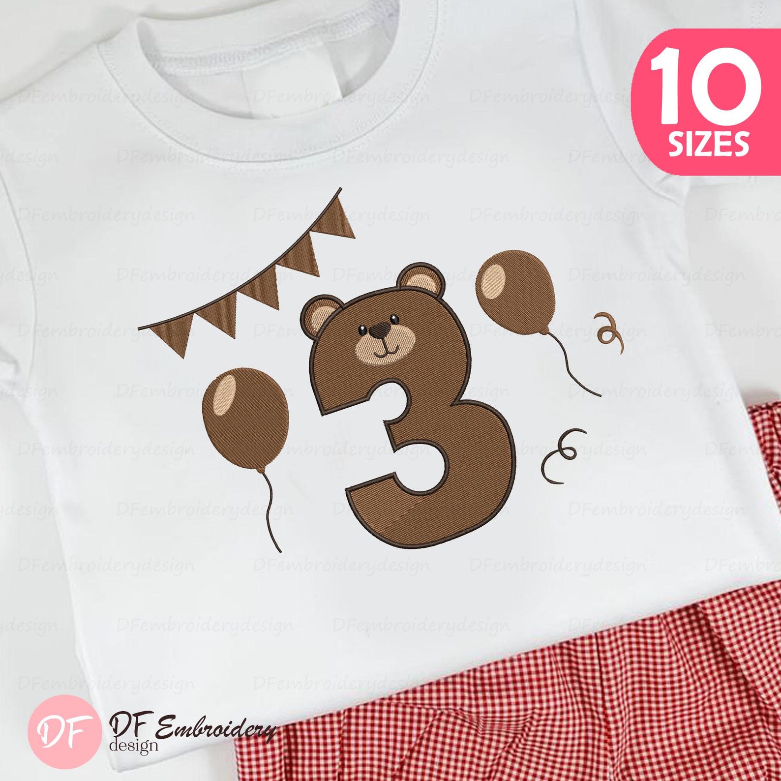 Teddy Bear Numbers Embroidery Design: Baby Birthday Outfit, 10 Sizes ...