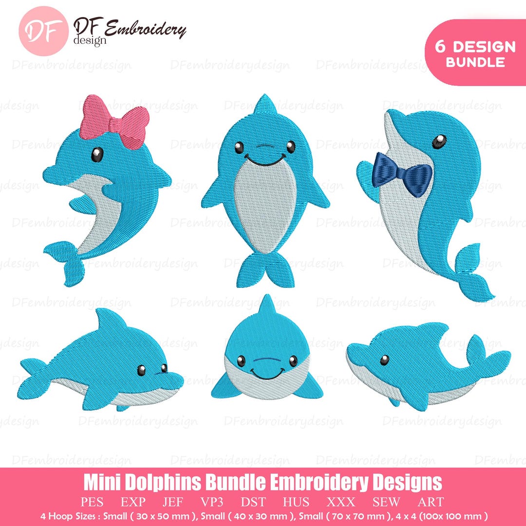 Mini Dolphins Bundle Embroidery Designs - 6 in 1 Set - Instant Download ...