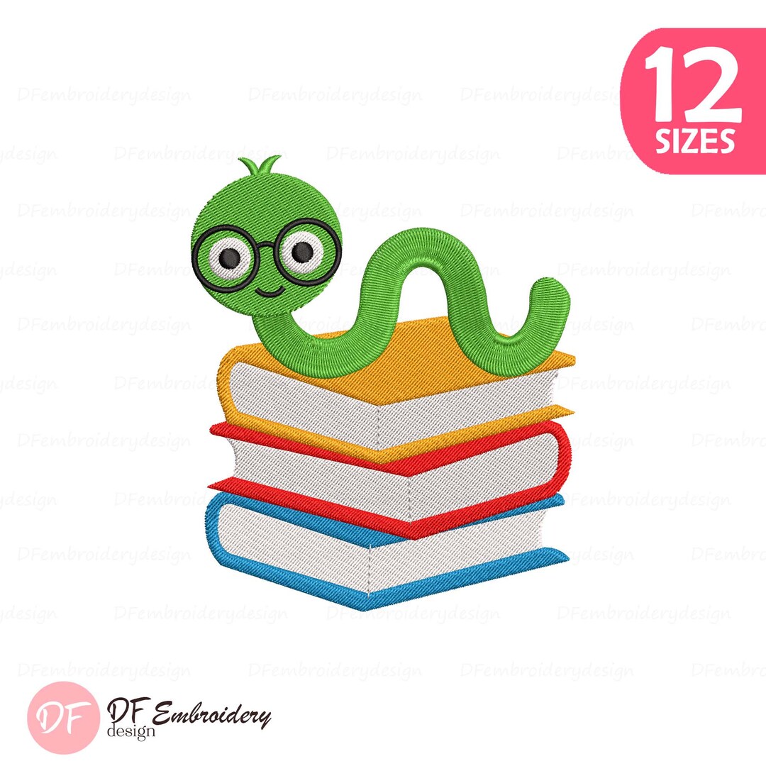 Bookworm Embroidery Design, Reading Lover Book Machine Embroidery File ...