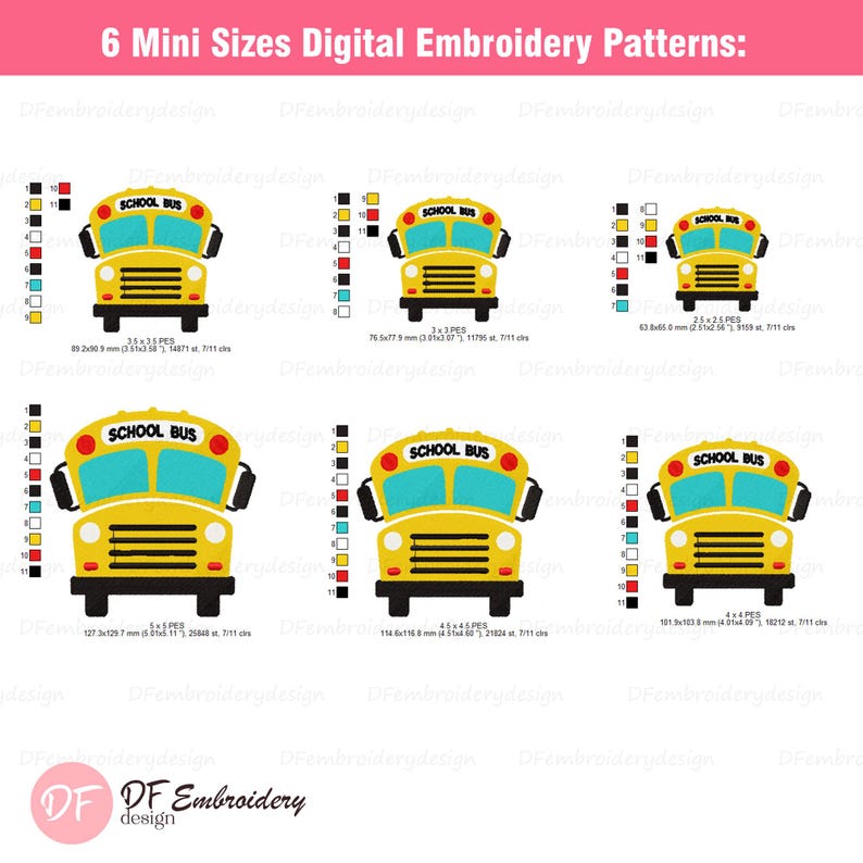 Mini School Bus Embroidery Design, Teacher Gift (6 Sizes) (digital ...