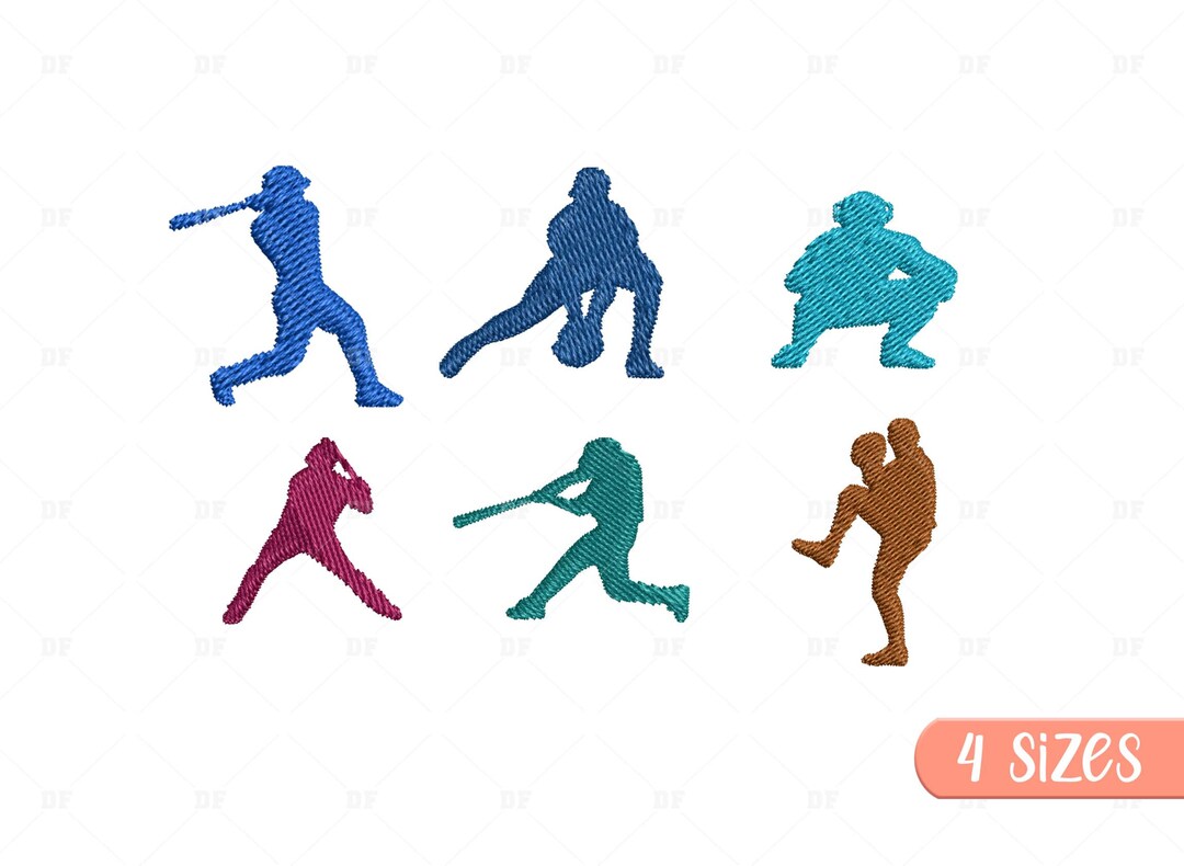 Baseball Player Silhouette Embroidery Design: 6 Sport Designs (digital ...