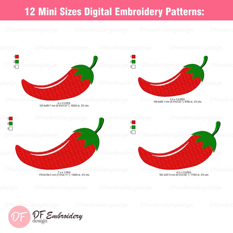Chilli Pepper Embroidery Design, Spicy Red Pattern (instant Download ...