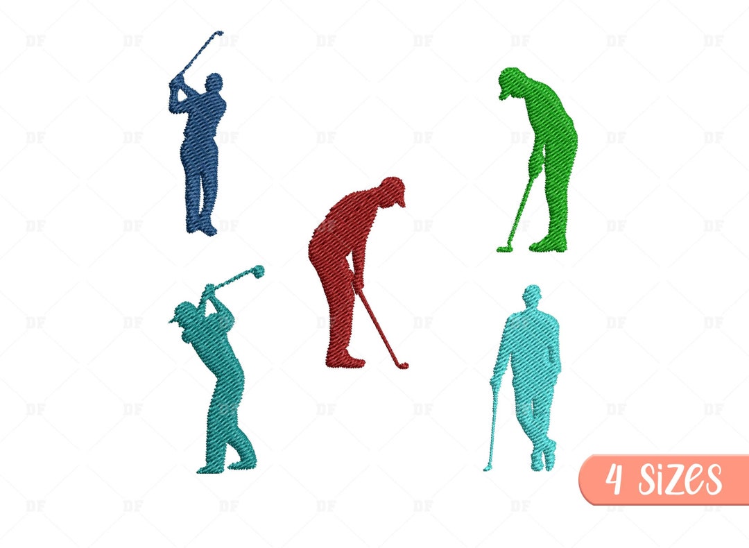 Mini Man Playing Golf Silhouette Embroidery Design, Golfer Embroidery Design, Sport Embroidery ...