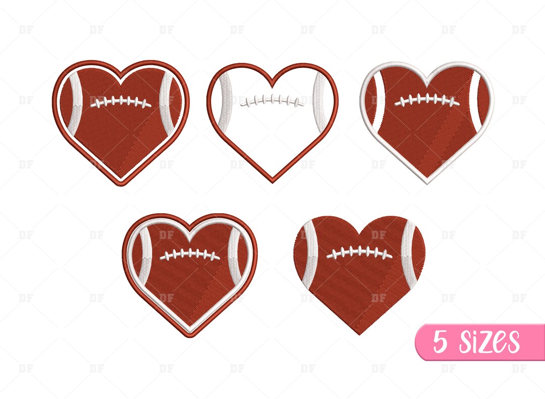 Football Heart Embroidery Design, Football Embroidery Designs, 5 Sizes ...