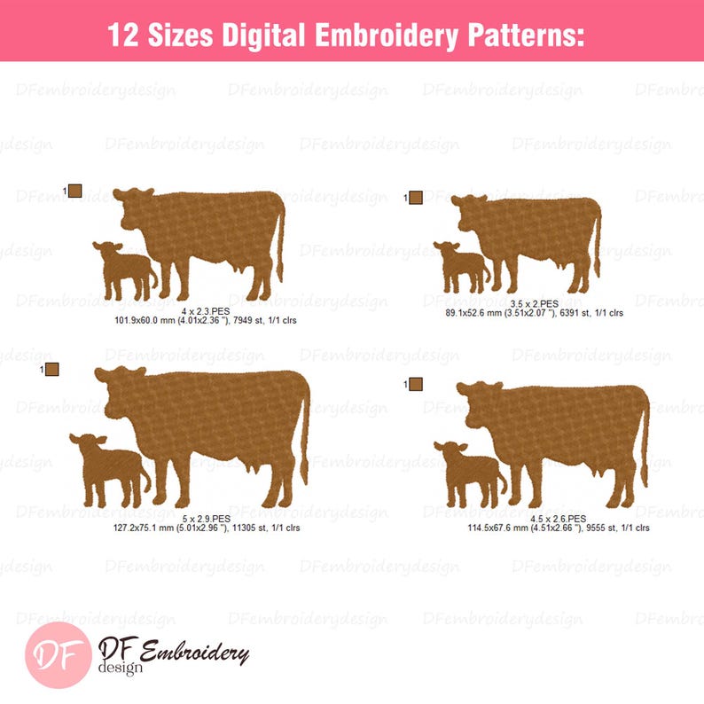 Cow and Calf Embroidery Design, Farm Animal Mother and Baby Cow Machine ...