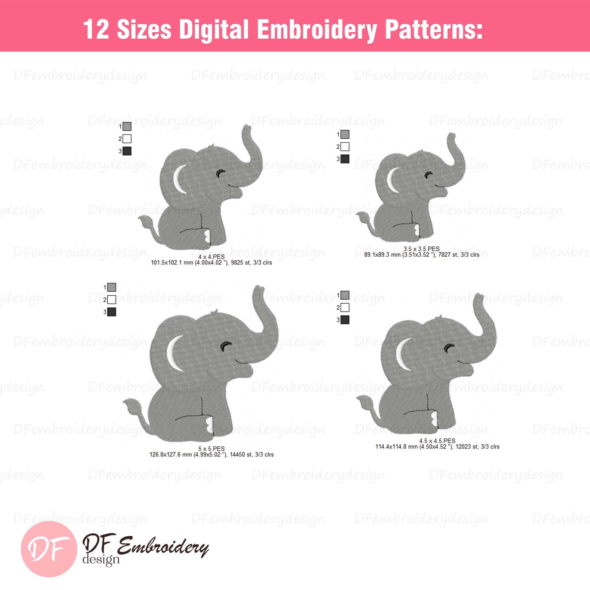 Baby Elephant Embroidery Design, Cute Animal Nursery Machine Embroidery ...