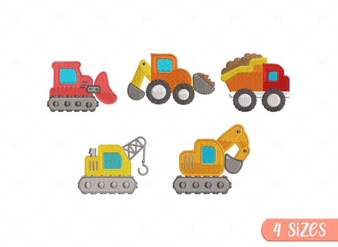 Mini Construction Embroidery Design, Vehicles Embroidery, 5 Designs, 4 ...