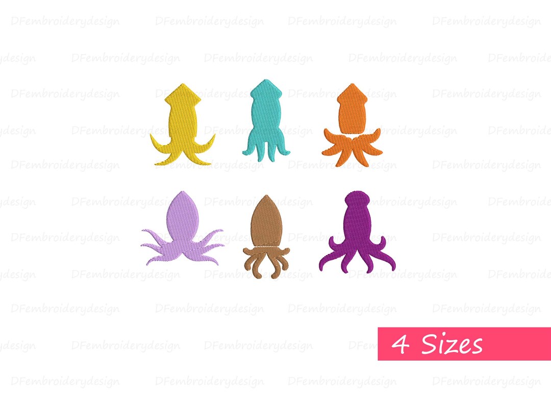 Mini Squid Embroidery Designs, Squid Embroidery Designs, Ocean Squid ...