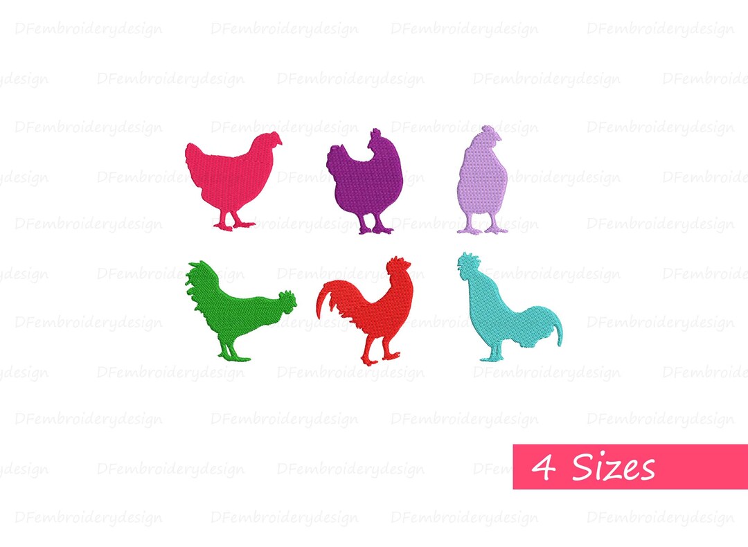 Mini Hen and Rooster Embroidery Designs: 6 Animals (digital Download ...