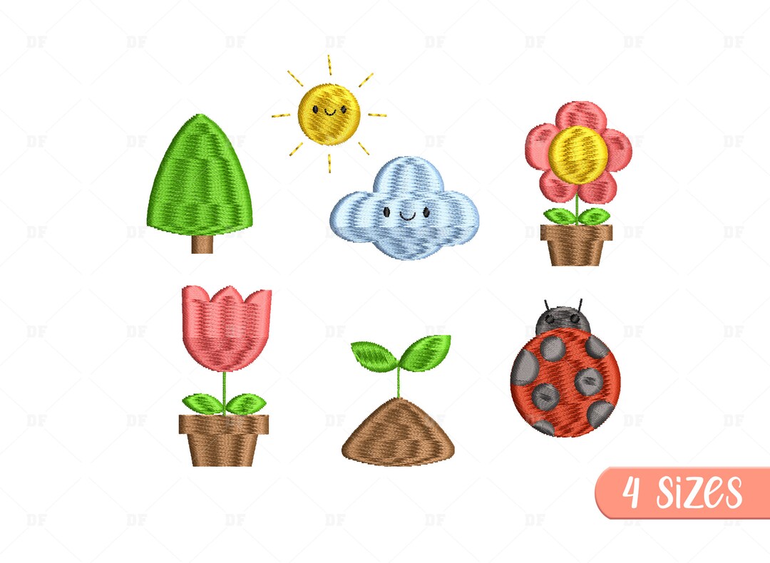 Mini Spring Embroidery Design, Spring Embroidery Designs, 7 Designs, 4 ...