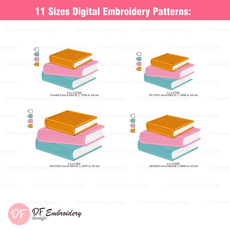 Book Stack Embroidery Design, Reading Lover Embroidery File, Teacher ...