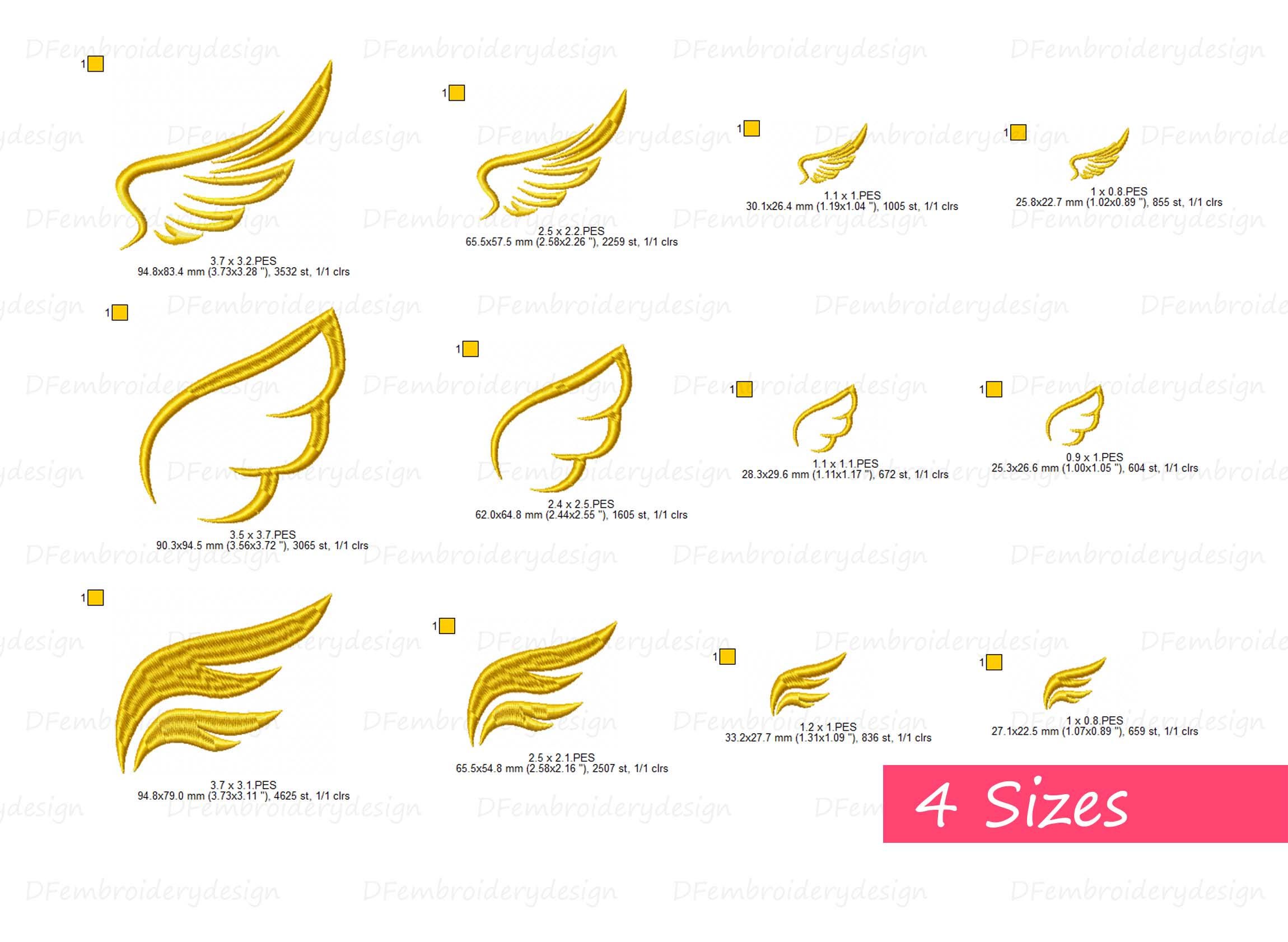 Mini Wing Embroidery Designs, Angel Wings (6 Designs, 4 Sizes) (digital ...