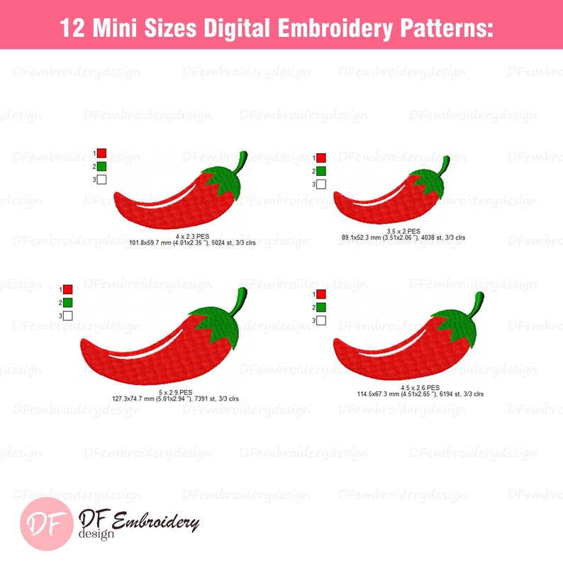 Chilli Pepper Embroidery Design, Spicy Red Pattern (instant Download ...
