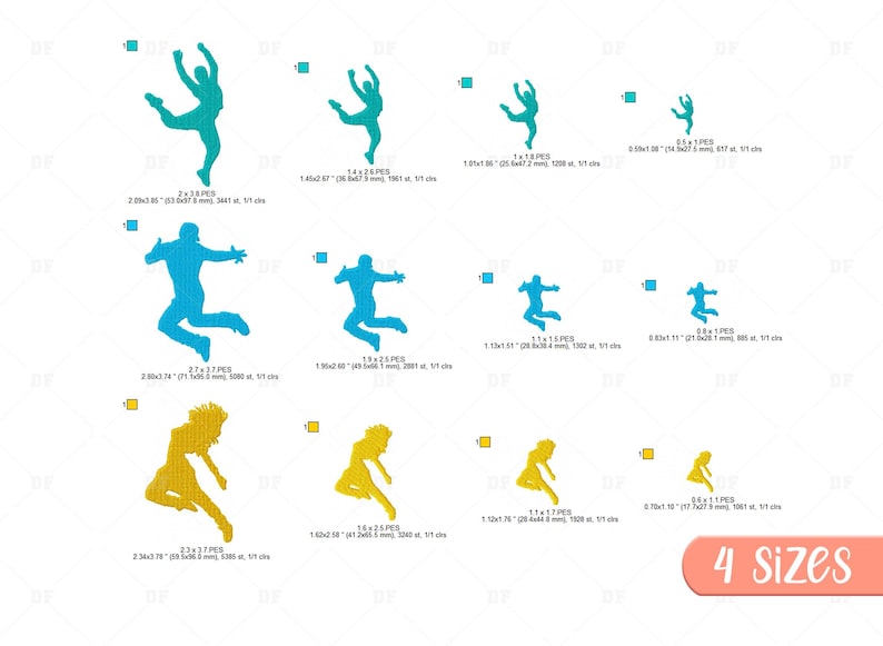 Mini Dancing Machine Embroidery Designs: 6 Patterns, 4 Sizes (digital ...