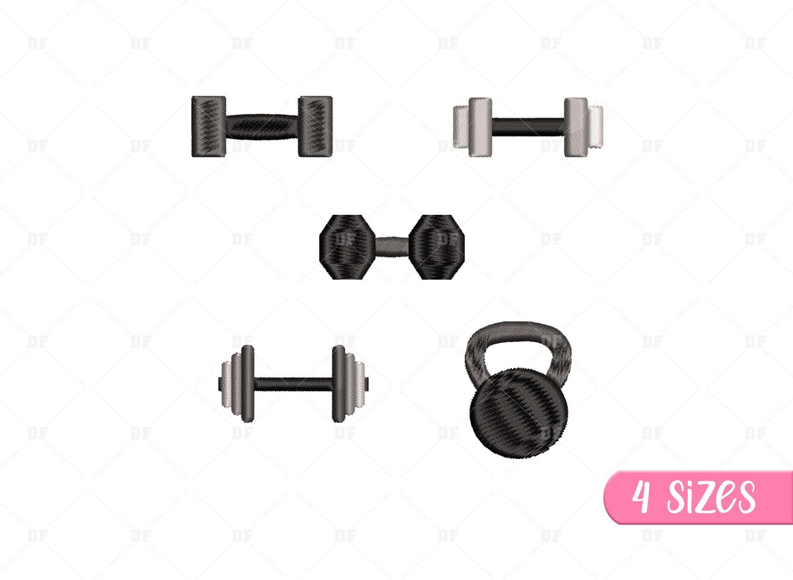 Weights Embroidery Designs: Mini Barbell & Dumbbell (digital Download ...