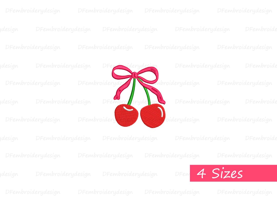 Coquette Cherry Embroidery Design: Mini Fruit Bow (digital Download) - Etsy