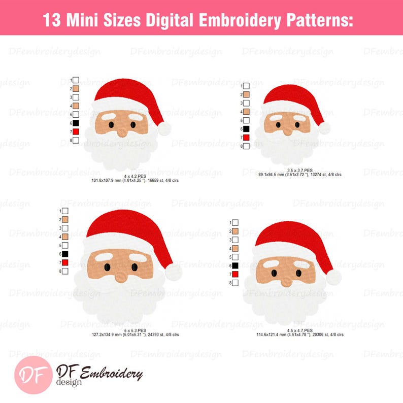 Santa Claus Face Embroidery Design: Christmas Holiday Pattern (digital ...