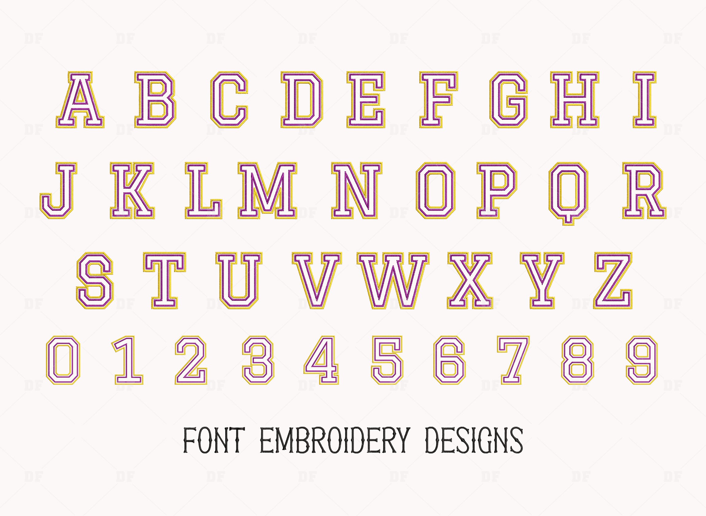 Varsity Font Embroidery Design: Double Outline Letters & Numbers (4 ...
