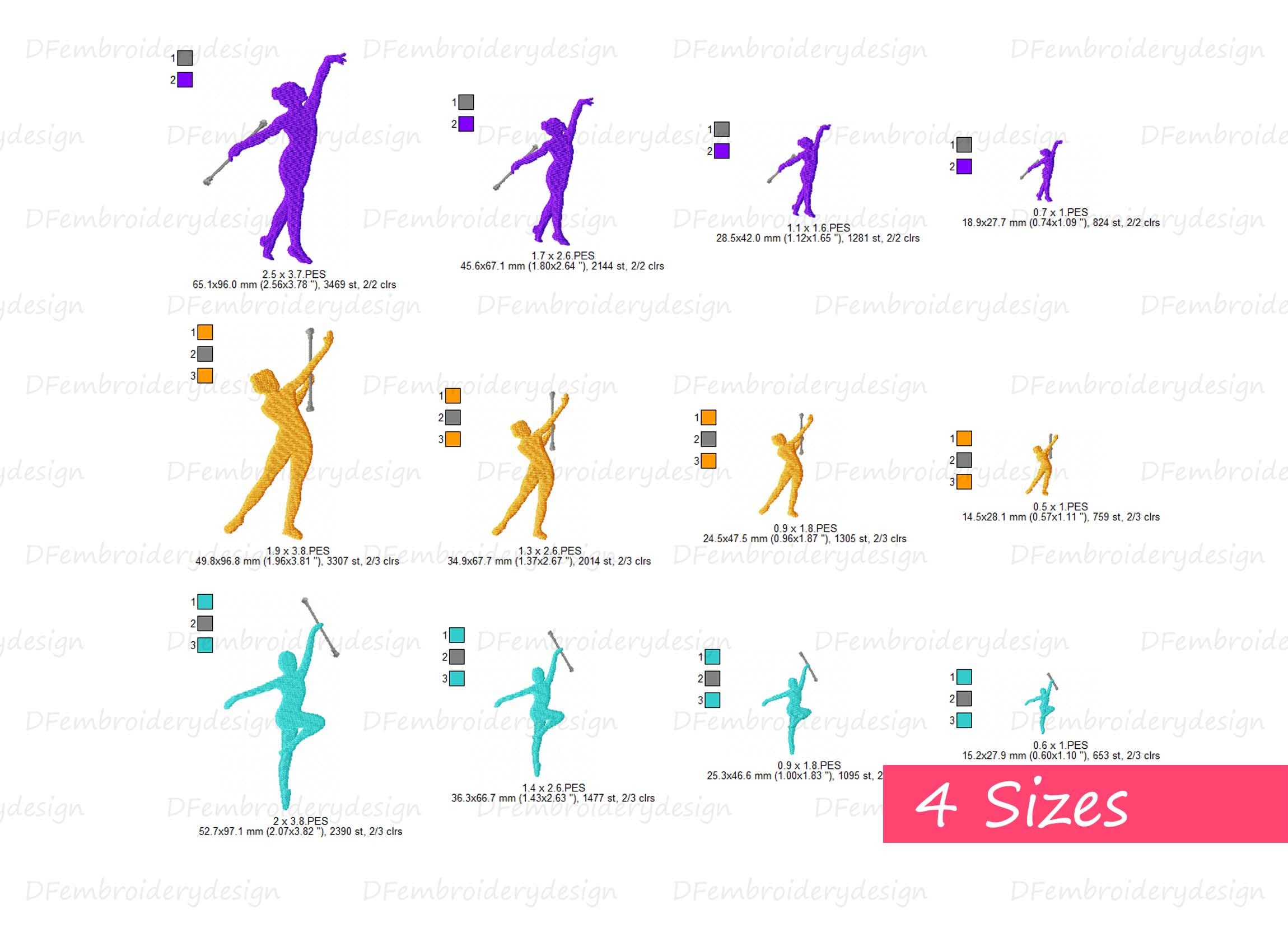 Baton Twirling Embroidery Designs: Majorette Machine Pattern (instant ...