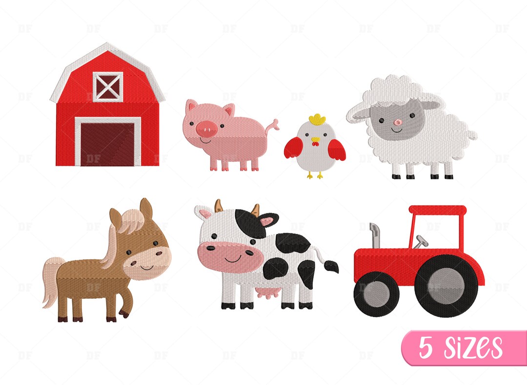 Farm Animals Embroidery Design: Barn, Truck, Cow, Pig (digital Download ...