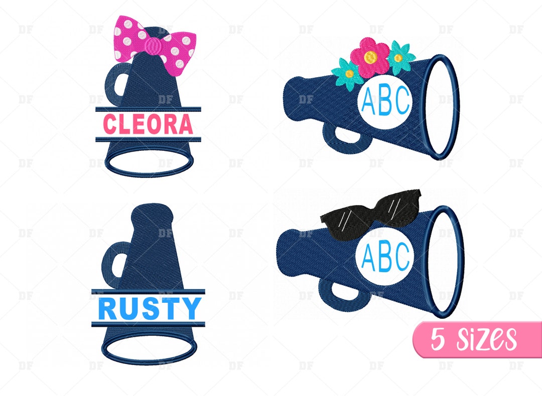 Megaphone Cheerleader Embroidery Design: Name Split Applique (5 Sizes ...