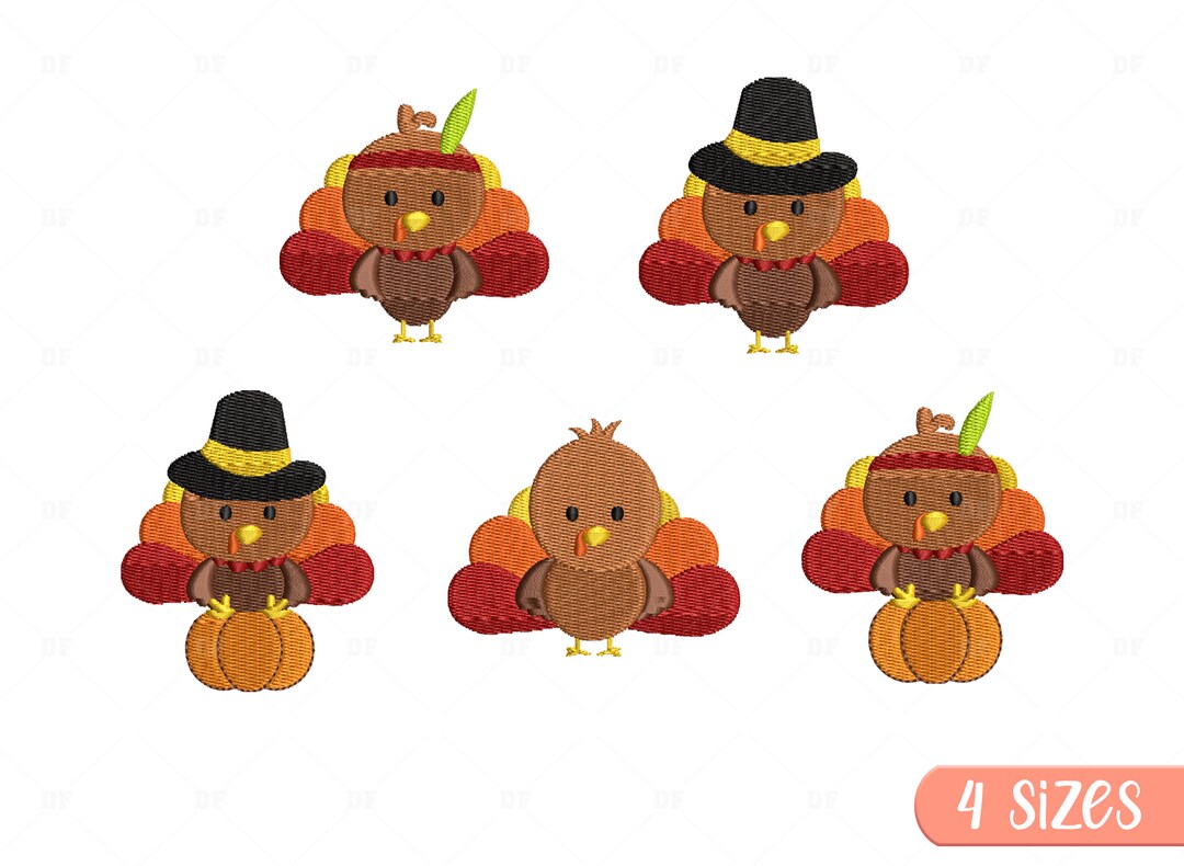 Mini Turkey Embroidery Design: Thanksgiving Applique (digital Download ...