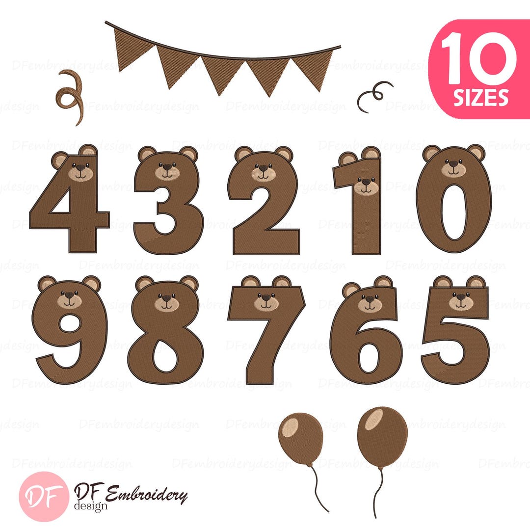 Teddy Bear Numbers Embroidery Design: Baby Birthday Outfit, 10 Sizes ...