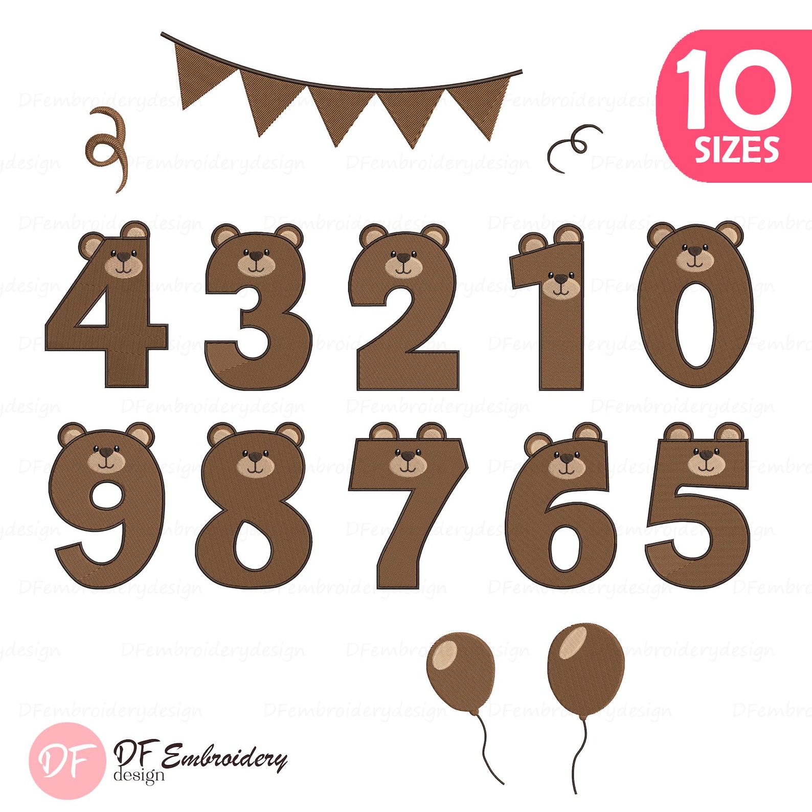 Teddy Bear Numbers Embroidery Design: Baby Birthday Outfit, 10 Sizes ...
