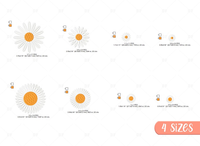 Mini Daisy Flower Embroidery Design: 4 Sizes (digital Download) - Etsy