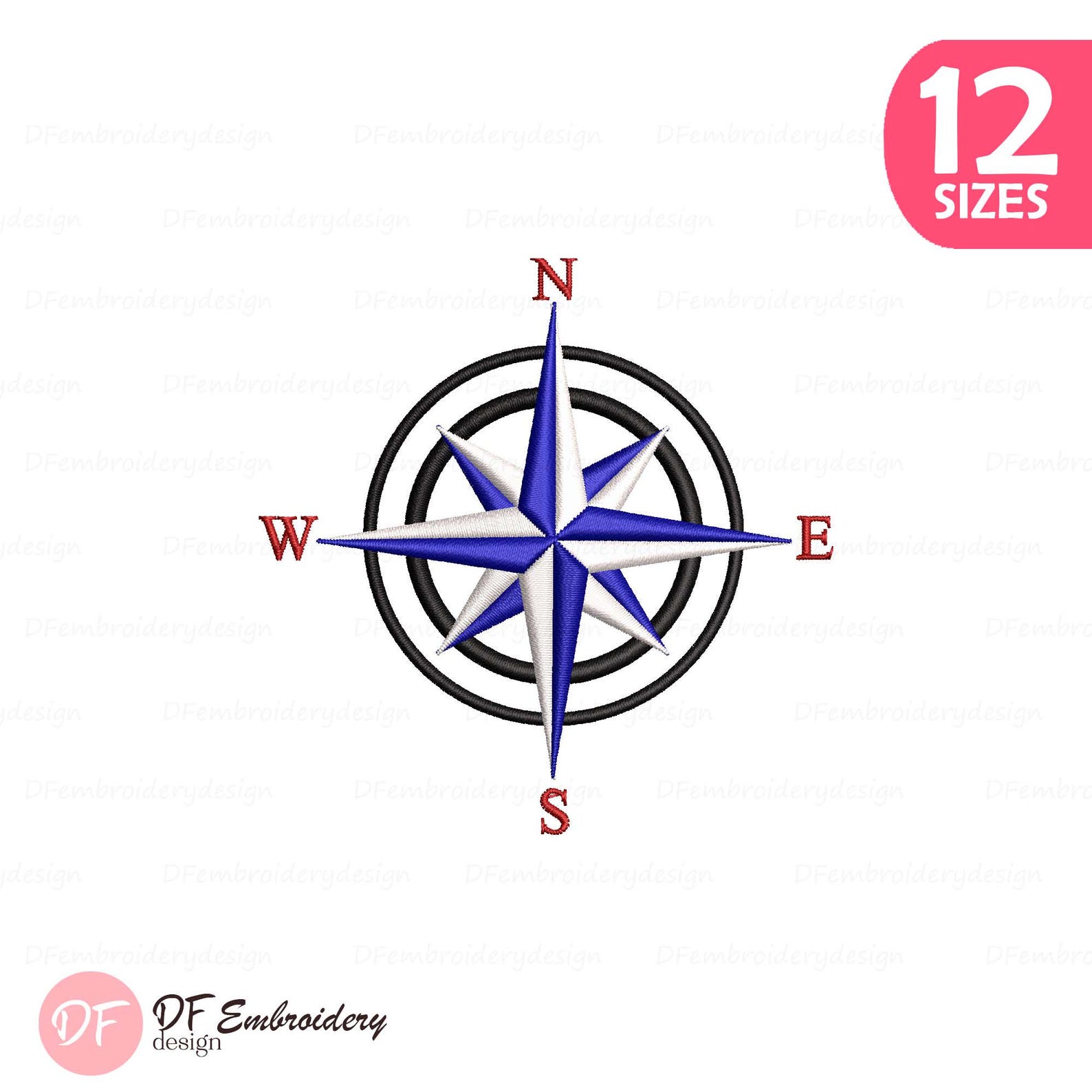 Compass Embroidery Design, Nautical Machine Stitch File (digital ...