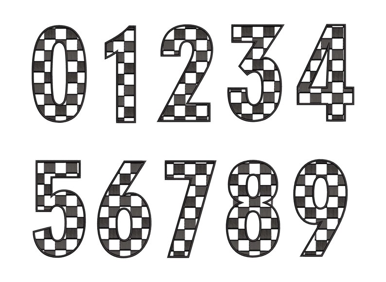Checkered Racing Numbers Embroidery Designs - 5 Sizes (digital Files ...