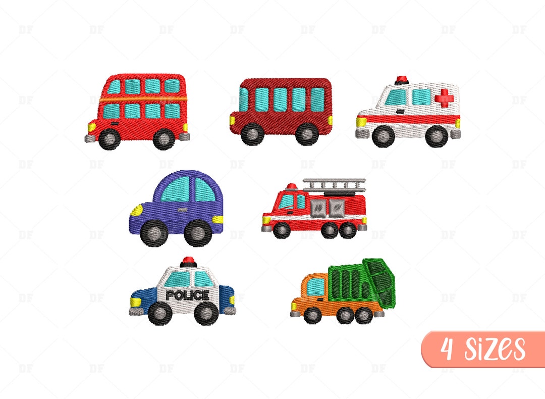 Mini Car Embroidery Design: Rescue Vehicles Set (digital Download) - Etsy