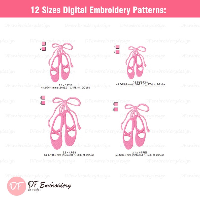 Ballerina Shoes Embroidery Design, Ballet Slippers Machine Embroidery ...