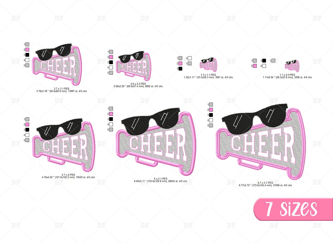 Cheer Megaphone Embroidery Design Bundle: Girl Cheerleader Applique (7 ...